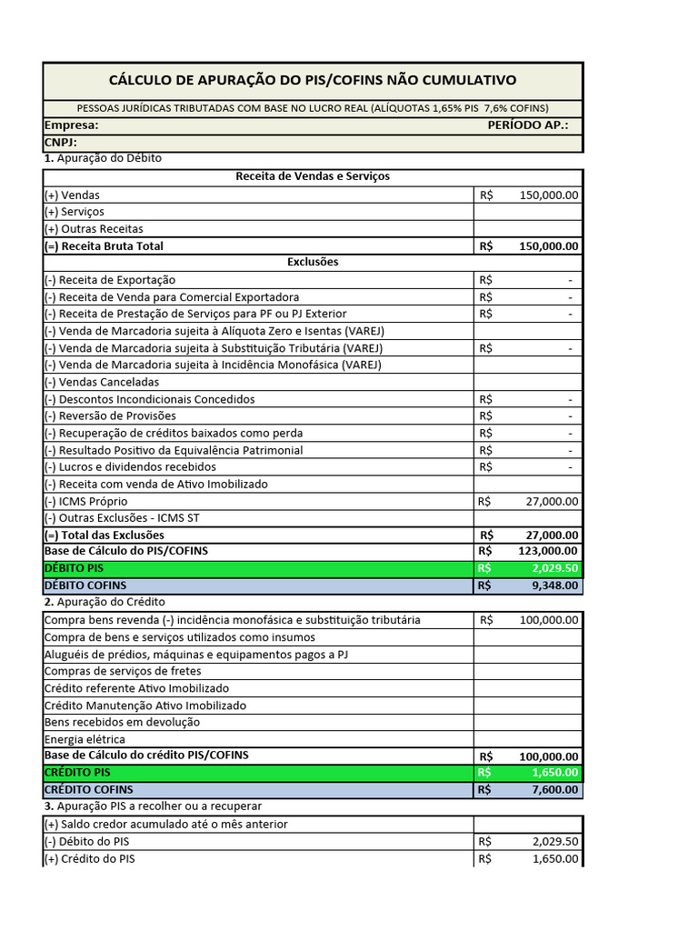 Planilha para Calculo Pis e Confins | PDF | Crédito | Finanças e ...