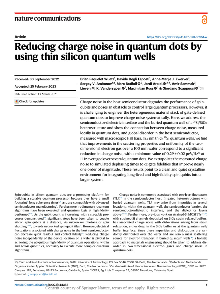 Reducing Charge Noise in Quantum Dots by Using Thi | PDF | Heterojunction | Semiconductors