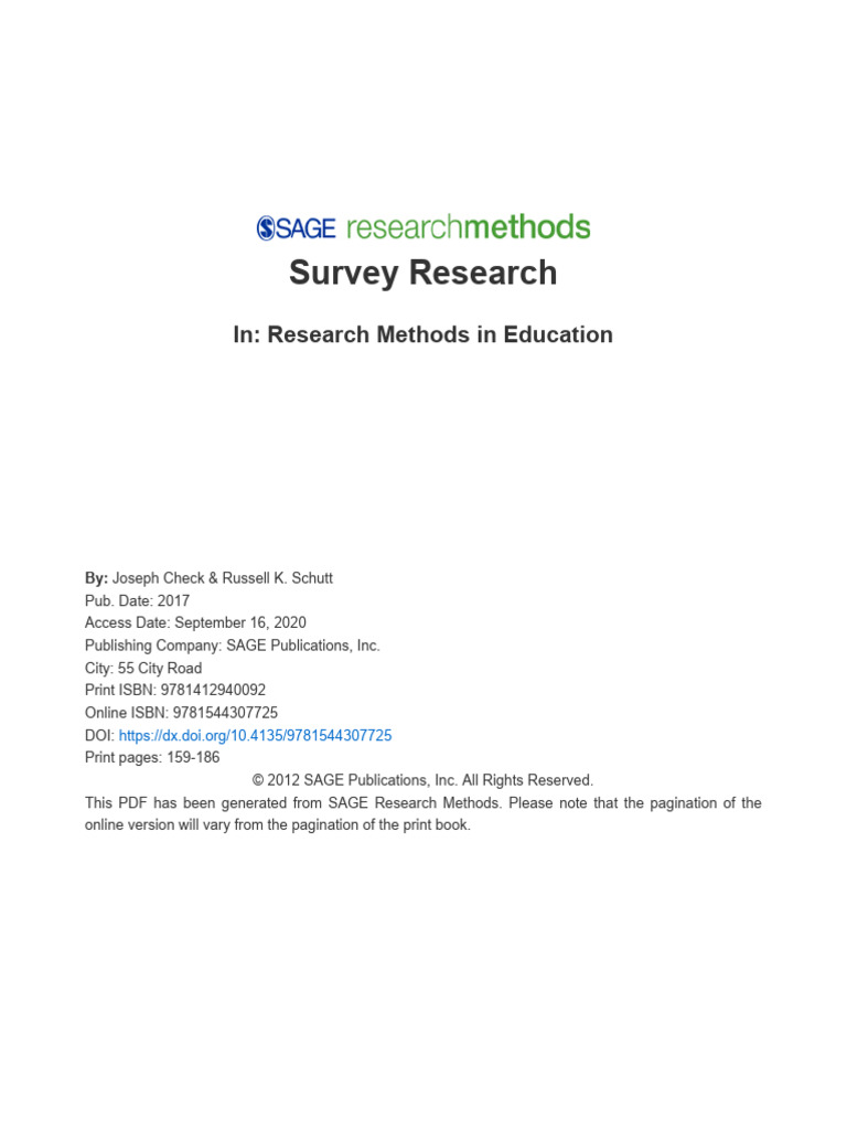Survey Research in Education Methods | PDF | Survey Methodology ...