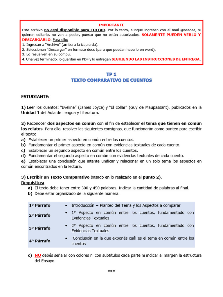 TP 1 - Texto Comparativo de Cuentos 1C | PDF