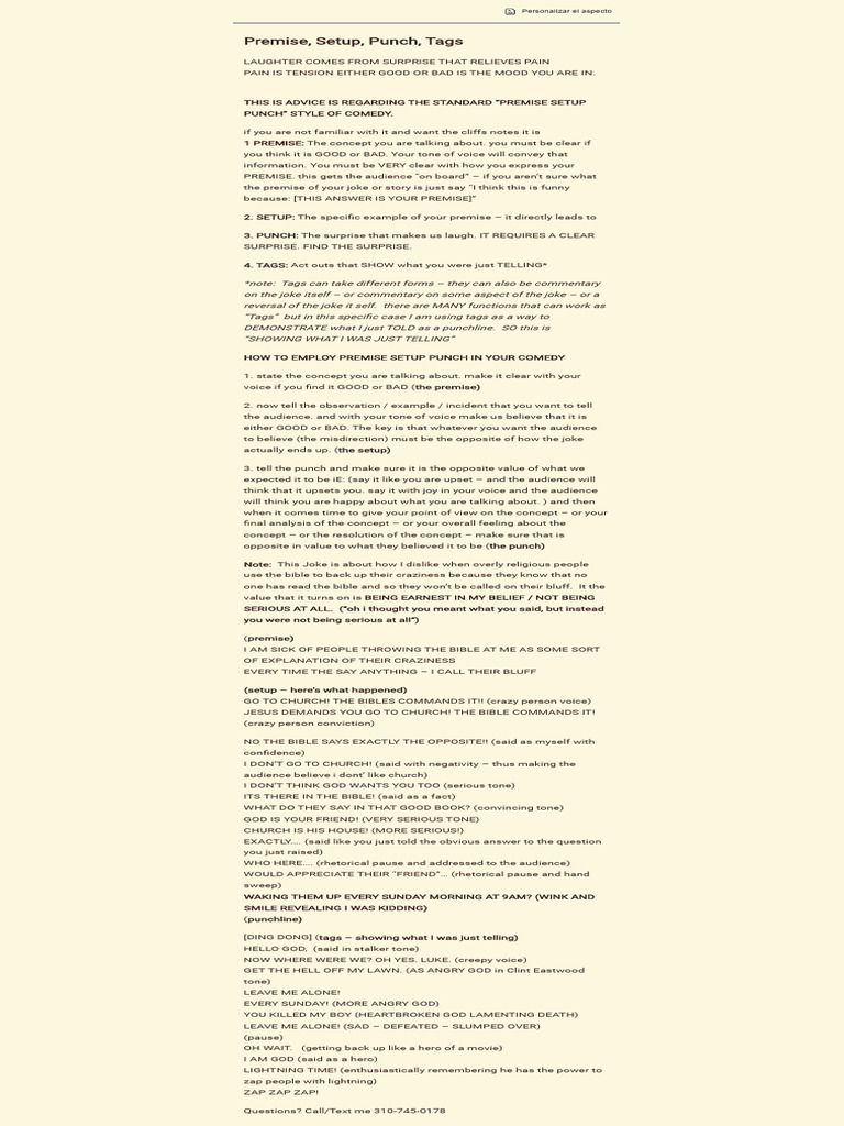 Premise, Setup, Punch, Tags - Modo de lectura | PDF | Jokes | Laughter