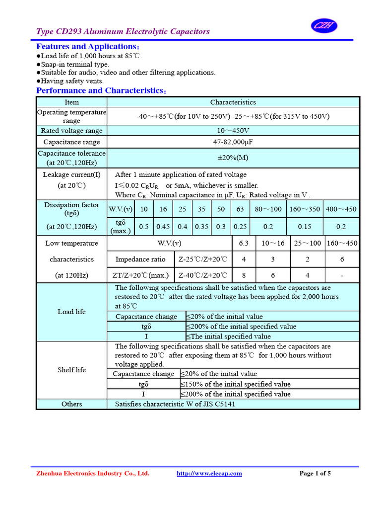 Elecap (Snap-In) CD293 Series | PDF | Capacitor | Computer Engineering