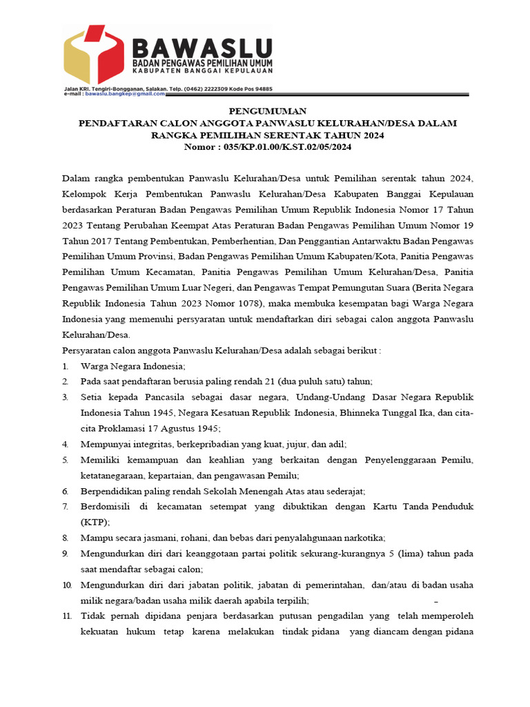 Pengumuman Dan Formulir PKD Pemilihan 2024 | PDF