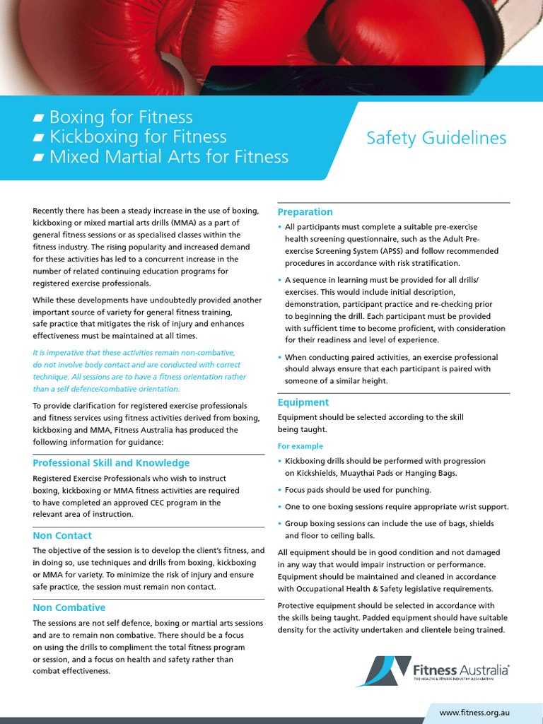 Boxing Kickboxing Mixed Martial Arts For Fitness Safety Guidelines ...