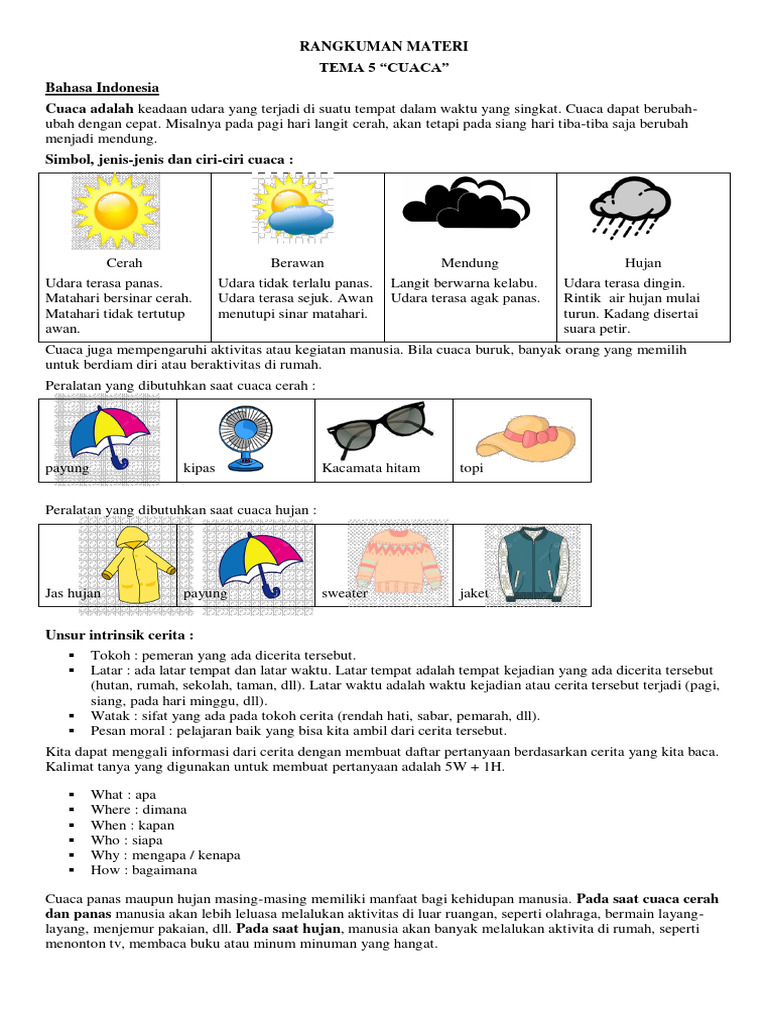 Rangkuman Materi Tema Cuaca | PDF