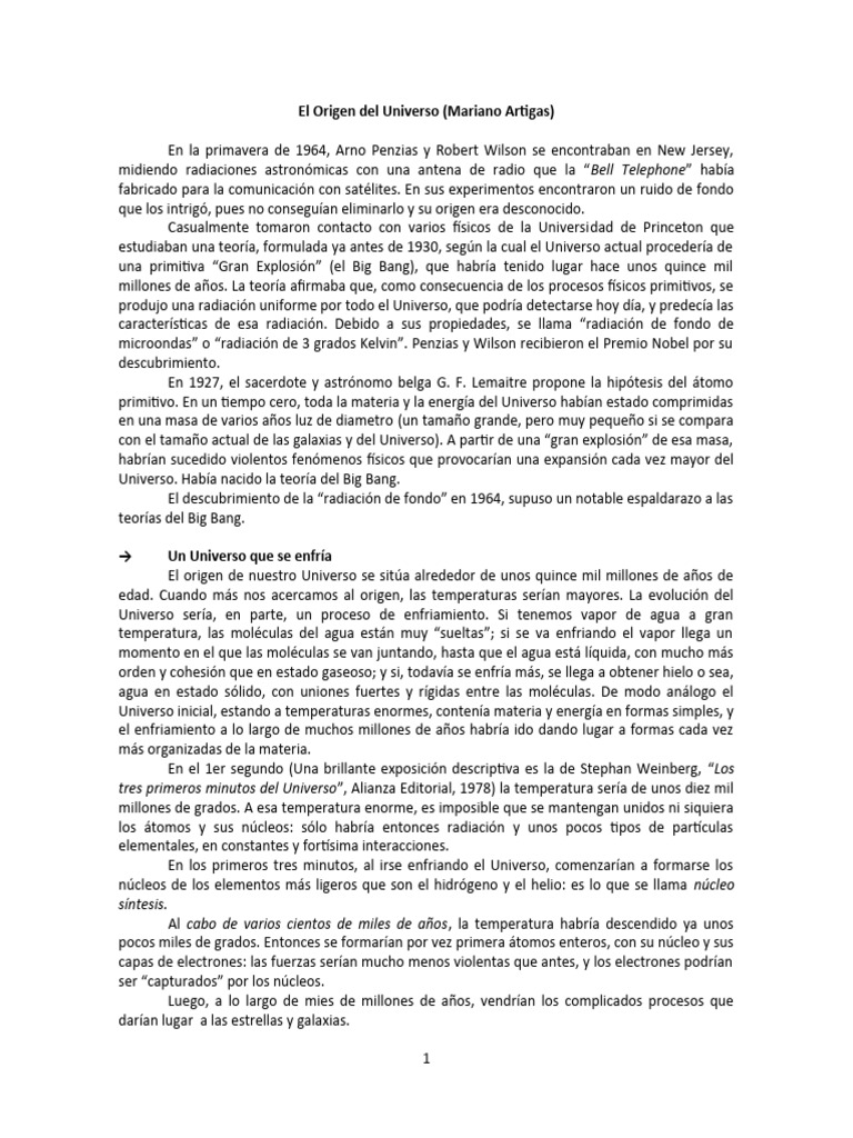 Origen y evolución del Universo | PDF | Universo | Big Bang