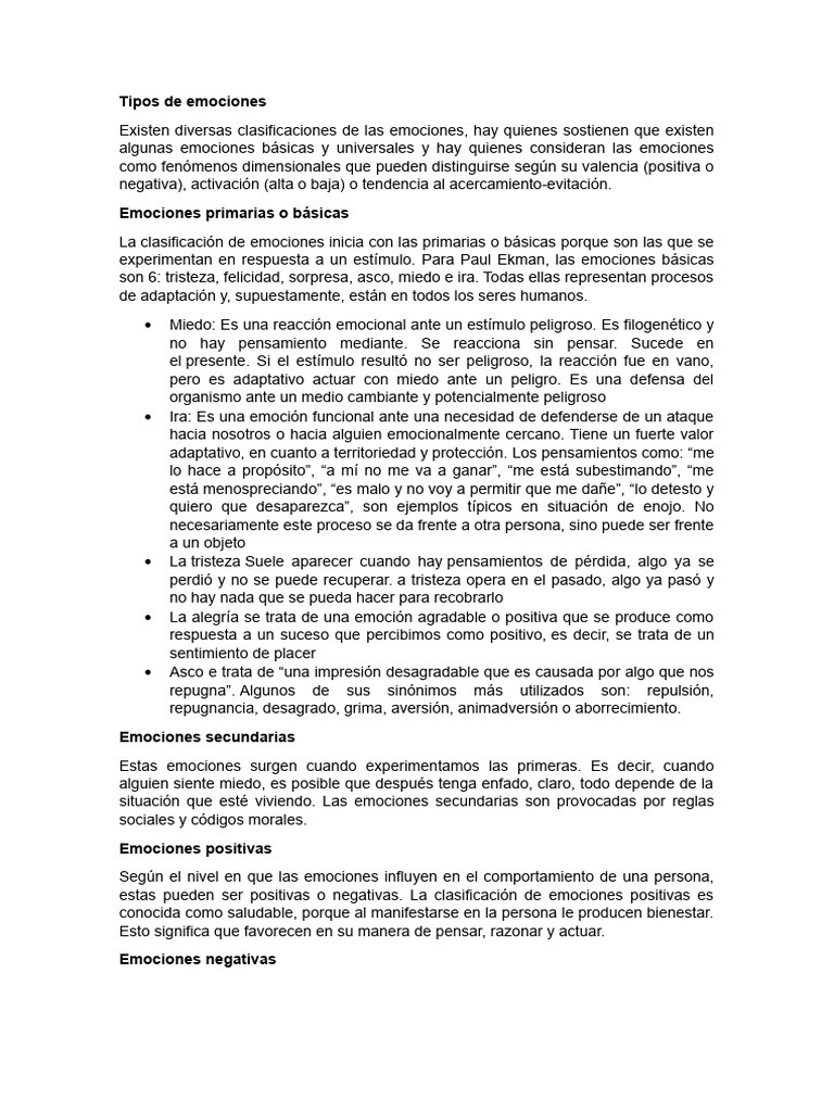 Tipos De Emociones Pdf Las Emociones Asco
