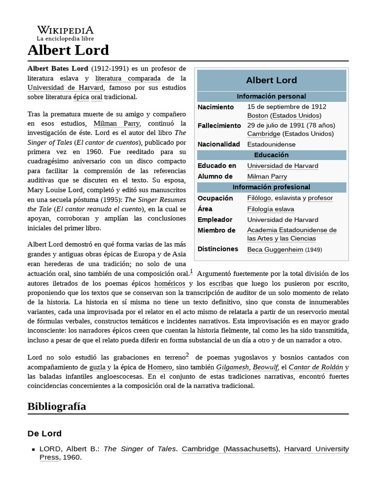 Albert Lord | Descargar gratis PDF | Etnopoética | Poesía épica