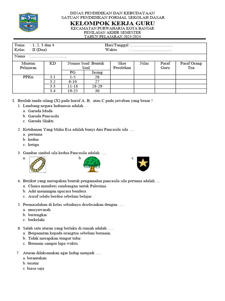 SOAL PAS DAN KUNCI JAWABAN PPKN KLS II | PDF