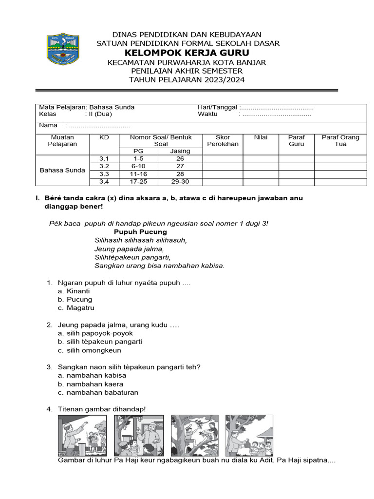 Soal Pas Dan Kunci Jawaban Bahasa Sunda Kelas 2 Pdf