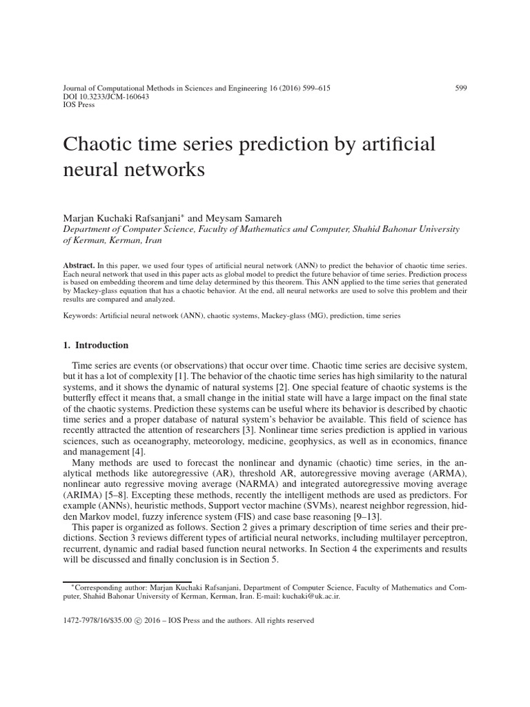 Chaotic Time Series Prediction by Artifi | PDF | Artificial Neural Network | Computational ...