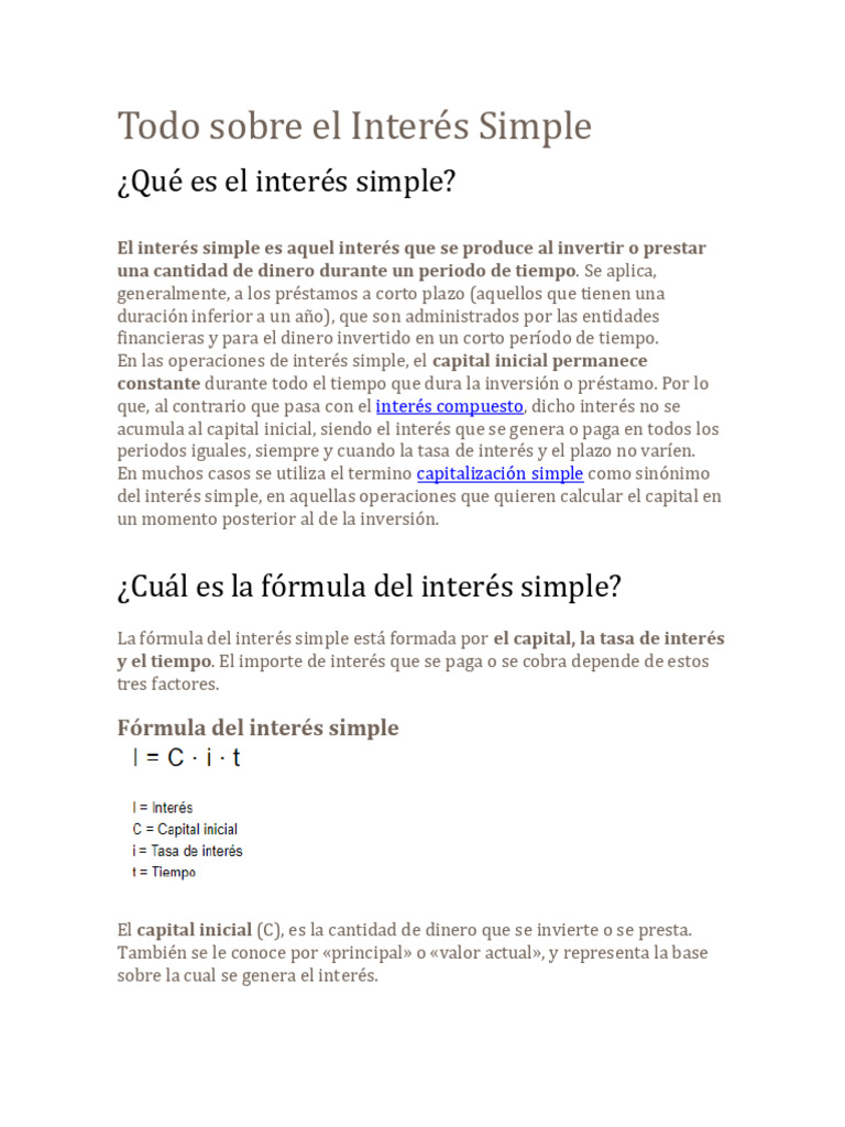 Interés Simple | Descargar gratis PDF | Interés | Economias