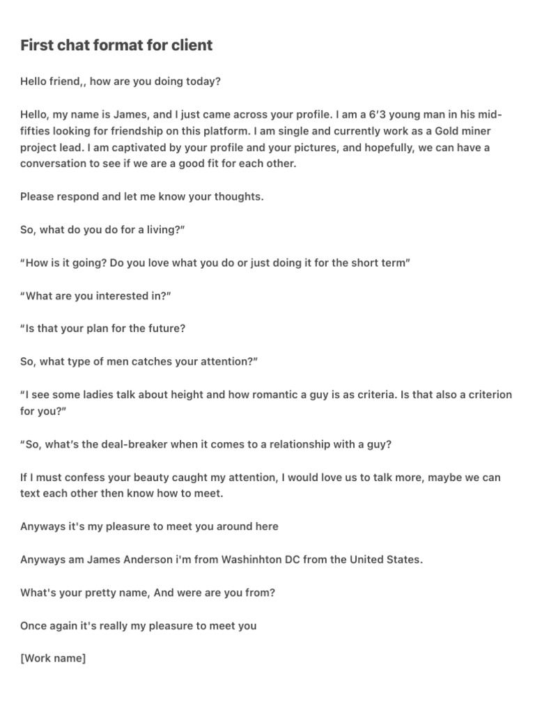 First Chat Format For Client | PDF