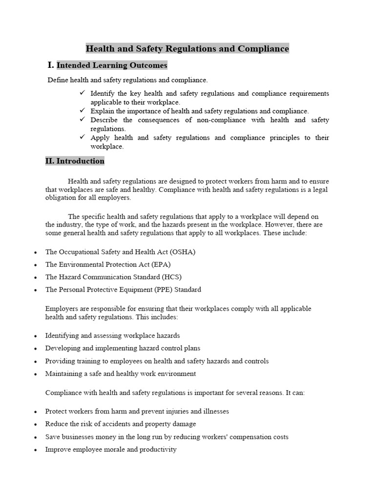 UNTING - OHS - Health and Safety Regulations and Compliance | PDF | Occupational Safety And ...