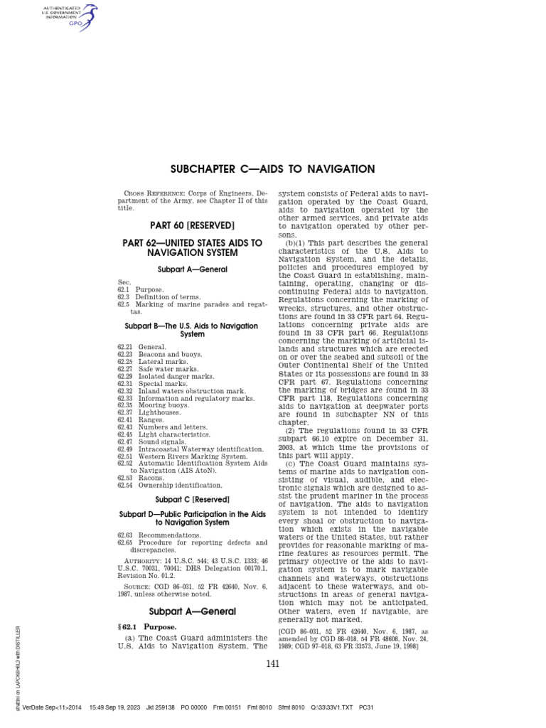 Coast Guard Subchapter C - AIDS TO NAVIGATION 2023 | PDF | Navigation | Navigator