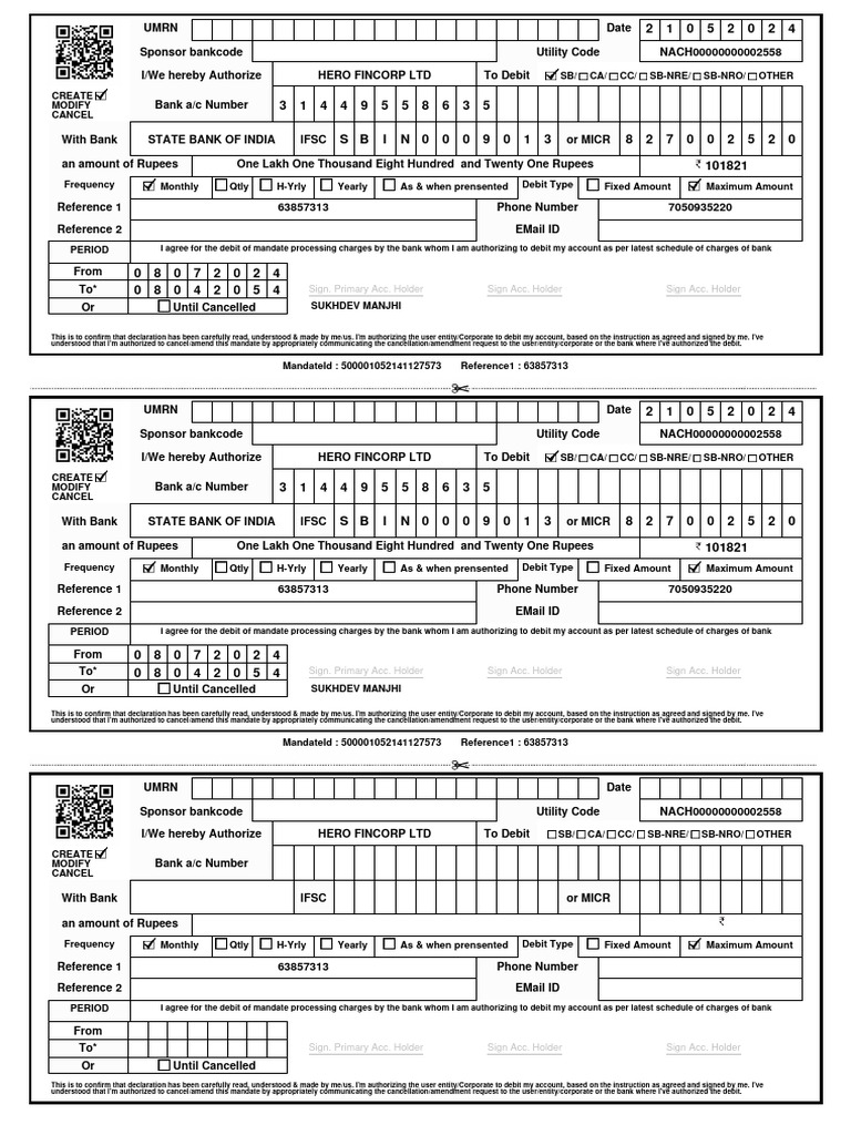 Mandate Form 63857313 | PDF | Debit Card | Banks