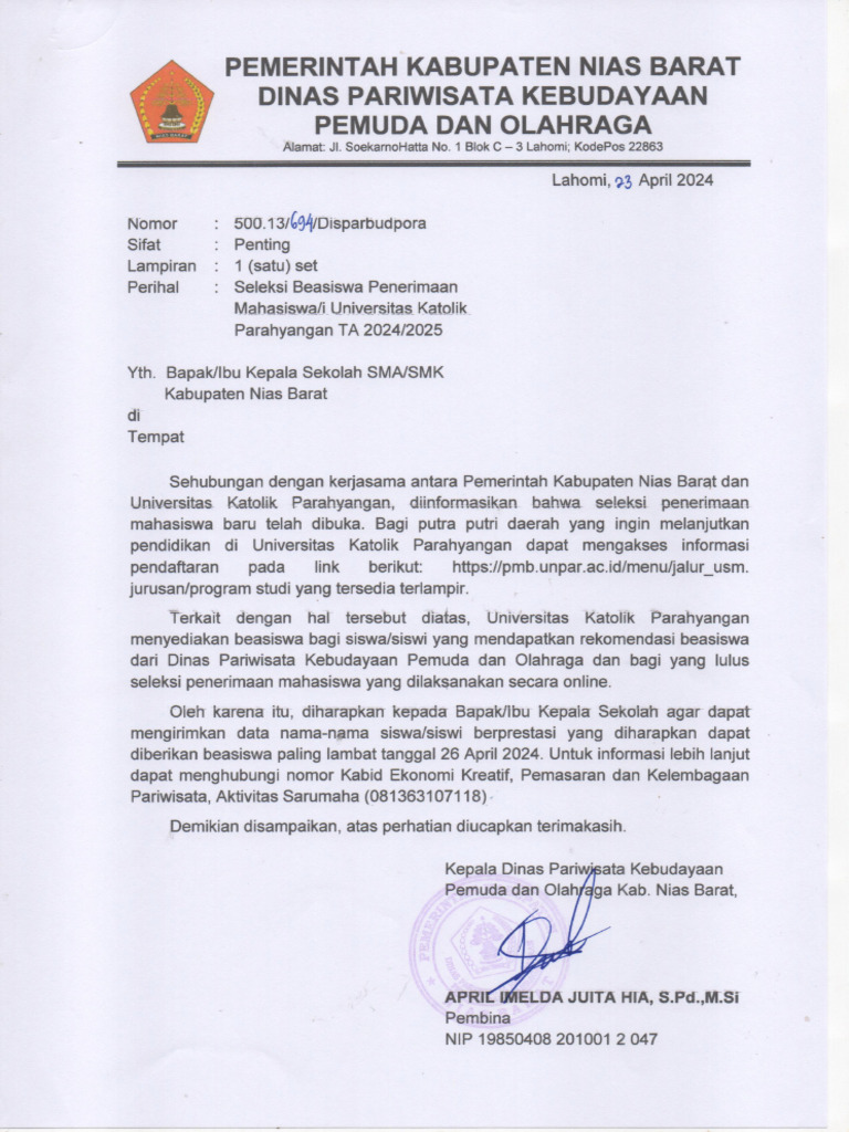 surat untuk Unpar 23042024 | PDF