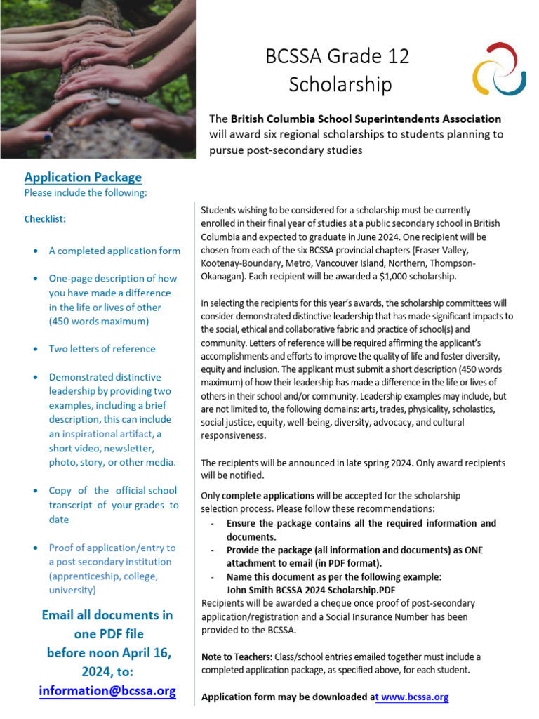 BCSSA 2024 Grade 12 Scholarship Guide | PDF