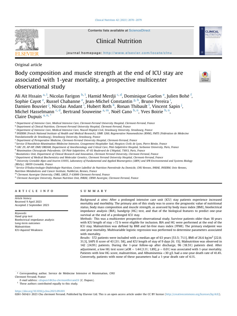 Body Composition and Muscle Strength at The End of ICU | PDF ...