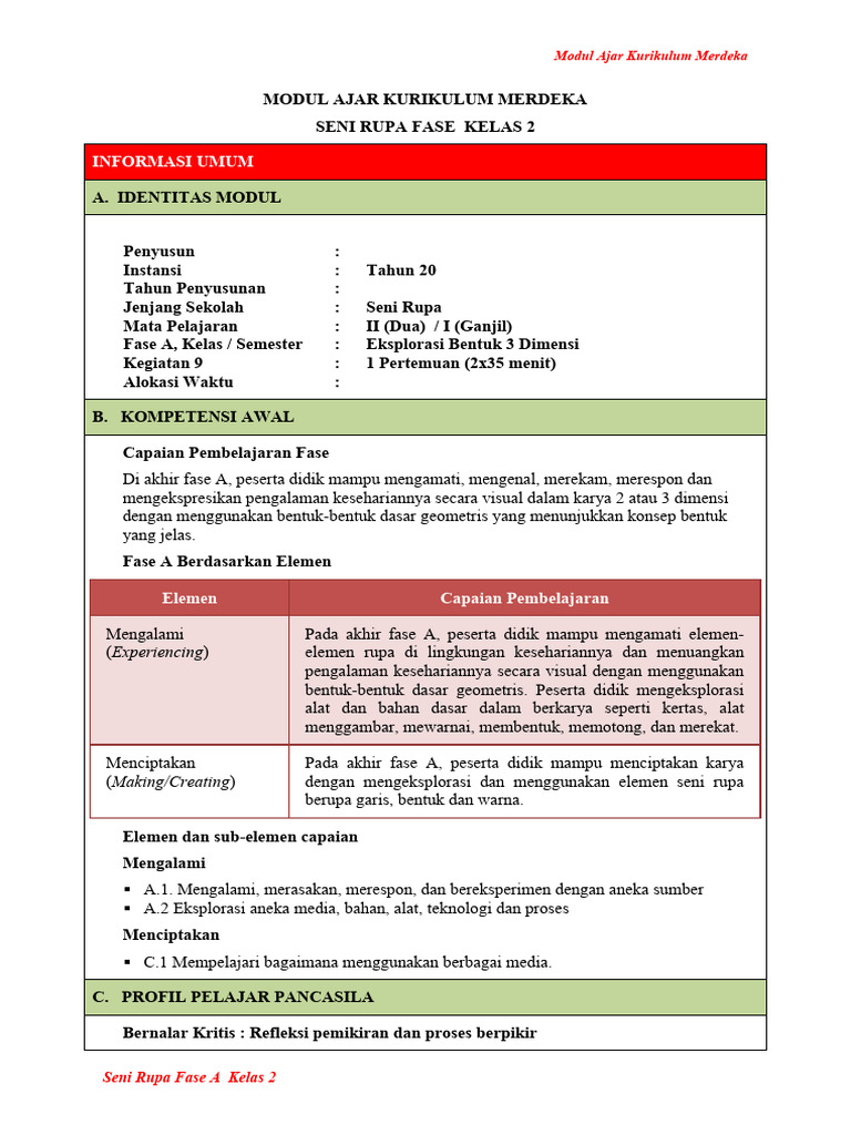 Modul Ajar 9 Eksplorasi Bentuk 3 Dimensi | PDF