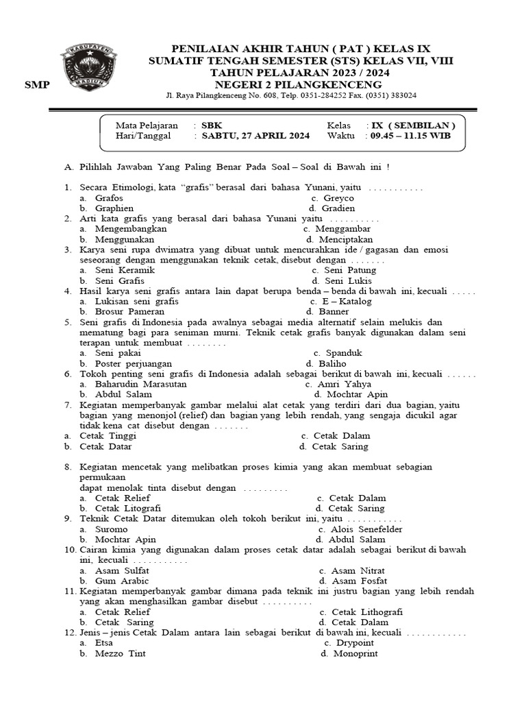 Soal PTS 9 SBK | PDF