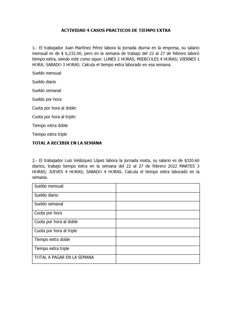 Actividad 4 Casos Practicos de Tiempo Extra 2 | PDF