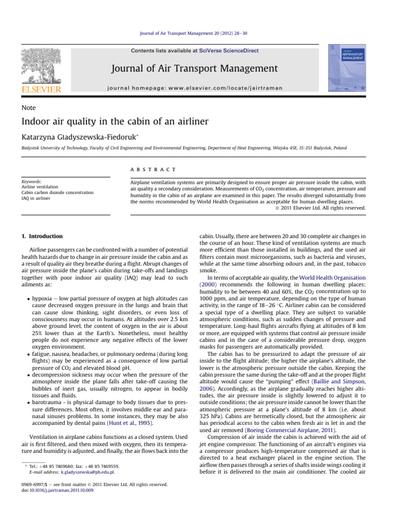 Indoor Air Quality in Airliner Cabins | PDF | Atmosphere Of Earth ...