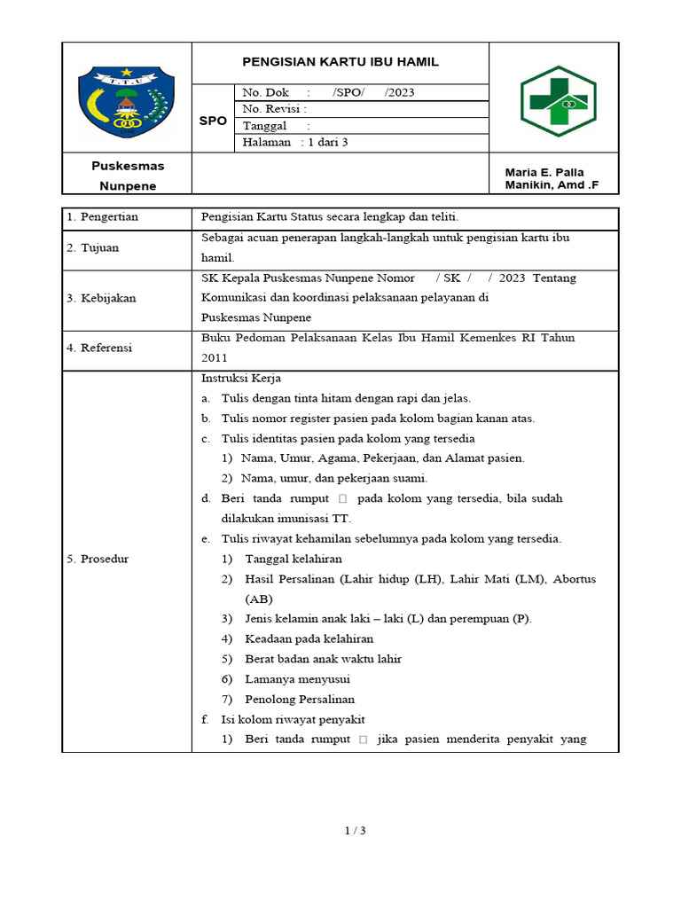 Spo Pengisian Kartu Ibu Hamil 2022 | PDF