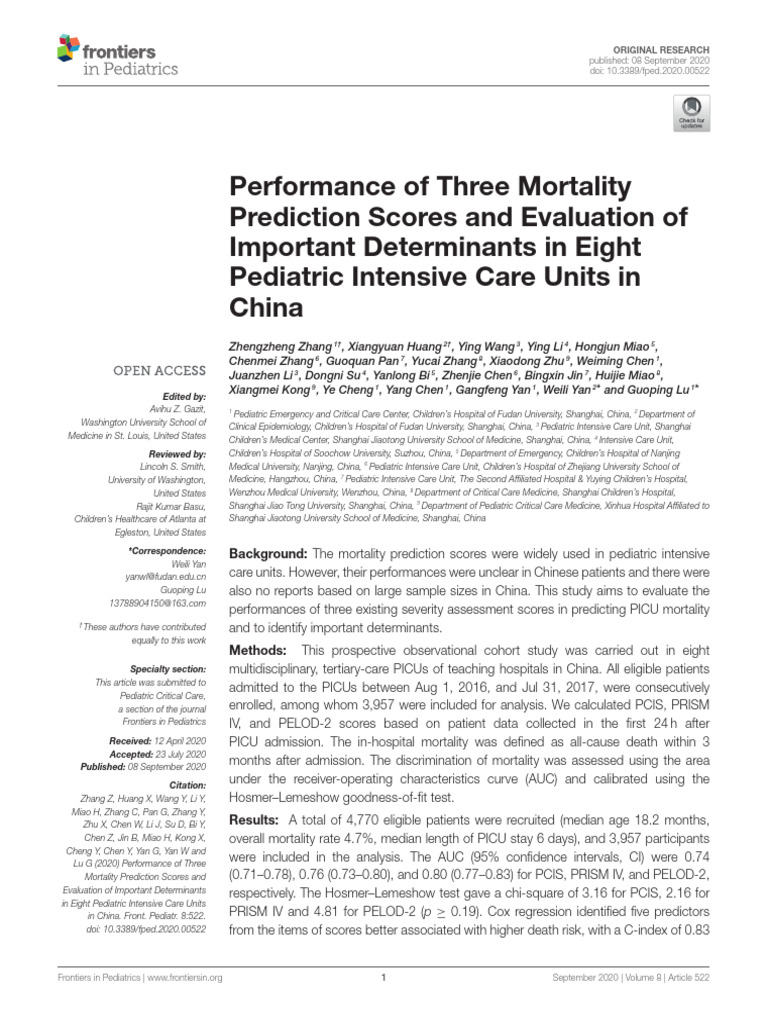 Pediatric Mortality Prediction in China | PDF | Medicine | Clinical ...