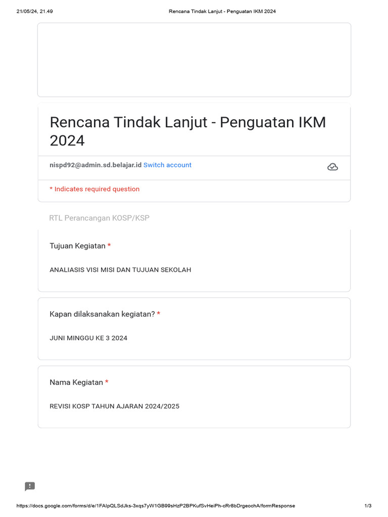 Rencana Tindak Lanjut - KOSP 2024 - 2025 | PDF