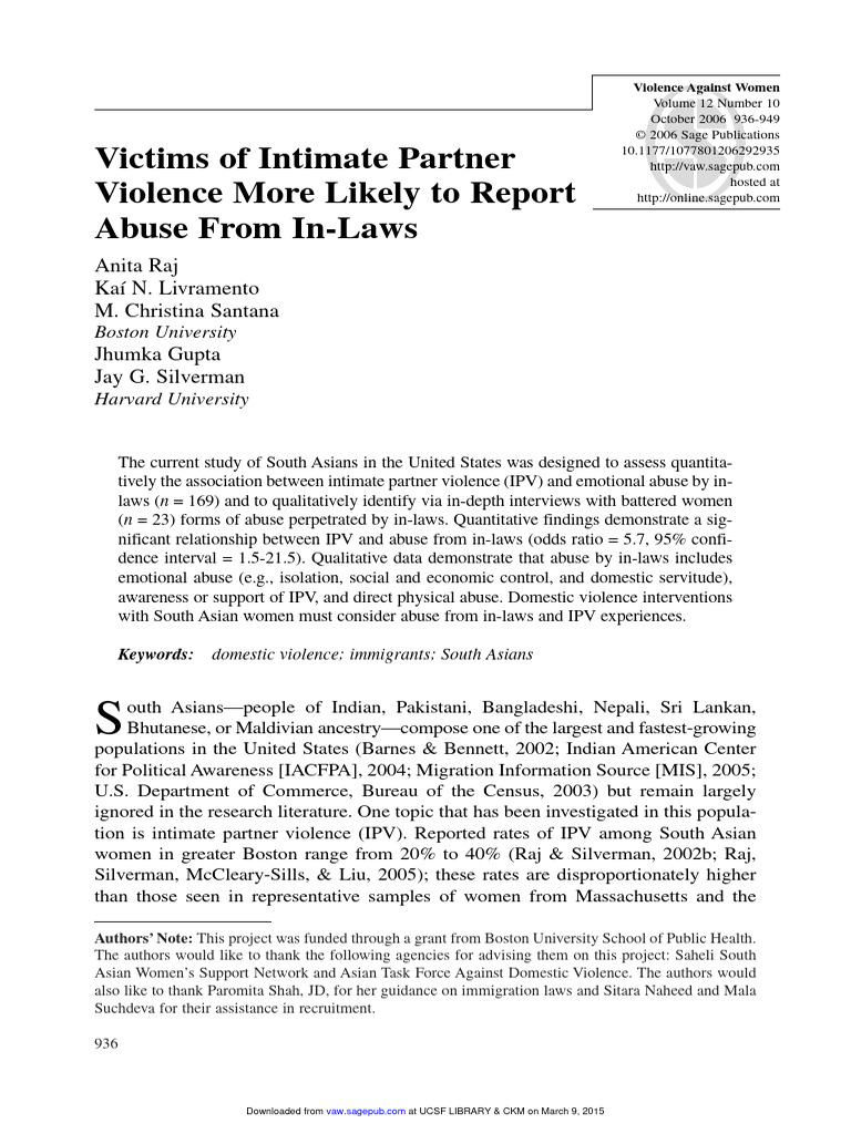 2006-Raj-Victims of IPV More Likely To Report Abuse From Inlaws | PDF ...