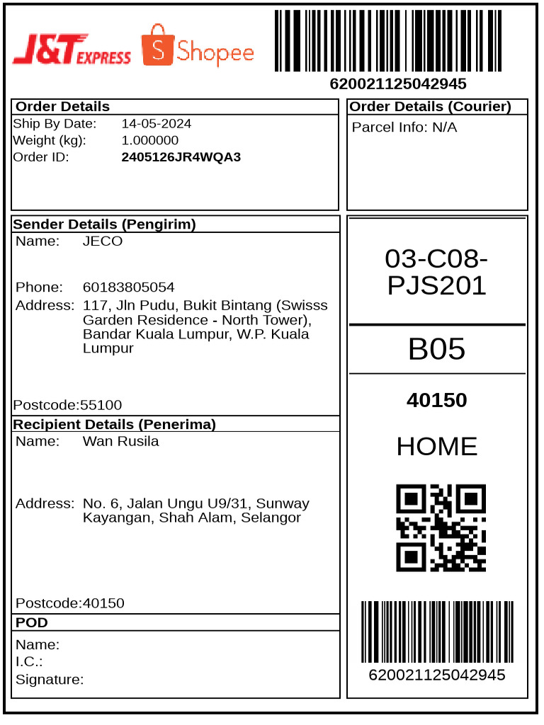 J&T Express Delivery Details for PJS201 | PDF