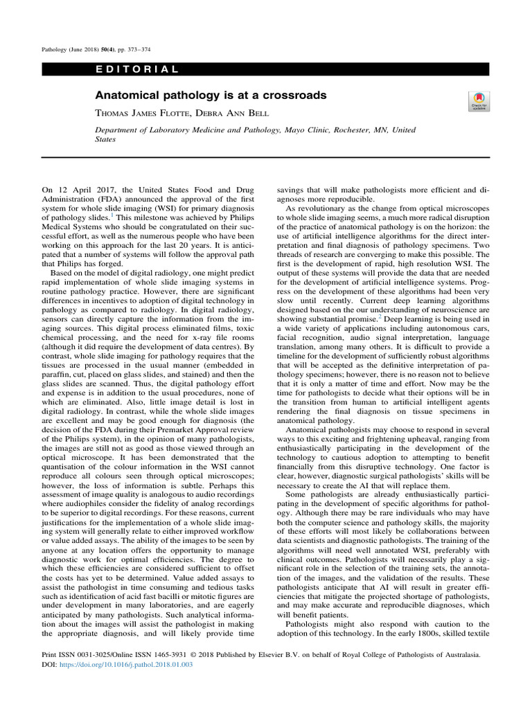 01 Anatomical Pathology Is at A Crossroads | PDF | Pathology | Medicine