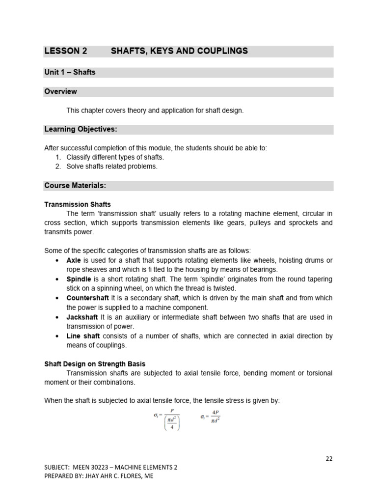 Shafts Keys and Coupling | PDF | Stress (Mechanics) | Axle