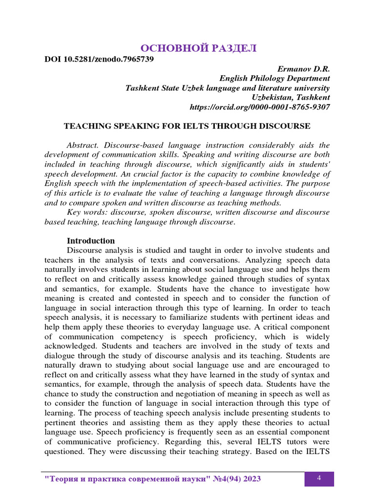 Teaching Speaking For Ielts Through Discourse | PDF | Discourse | Communication