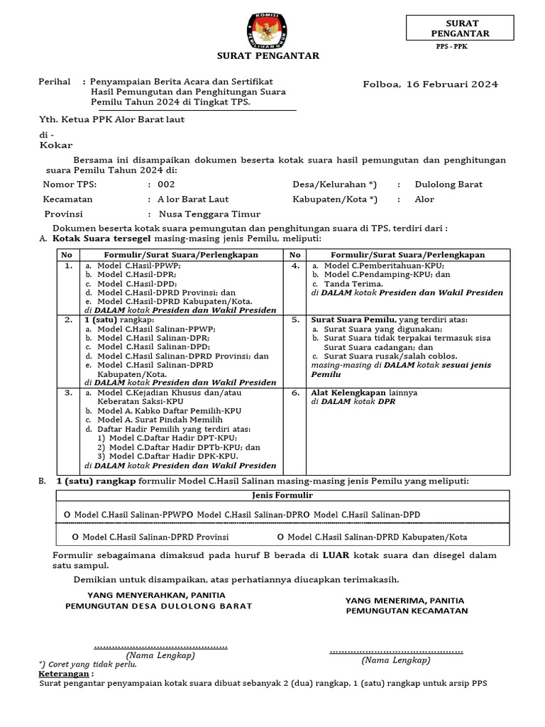 V1 - Draft Surat Pengantar Berita Acara (PPS Ke PPK) | PDF