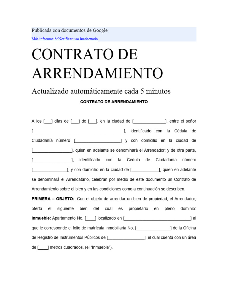 Plantilla contrato de arrendamiento | PDF