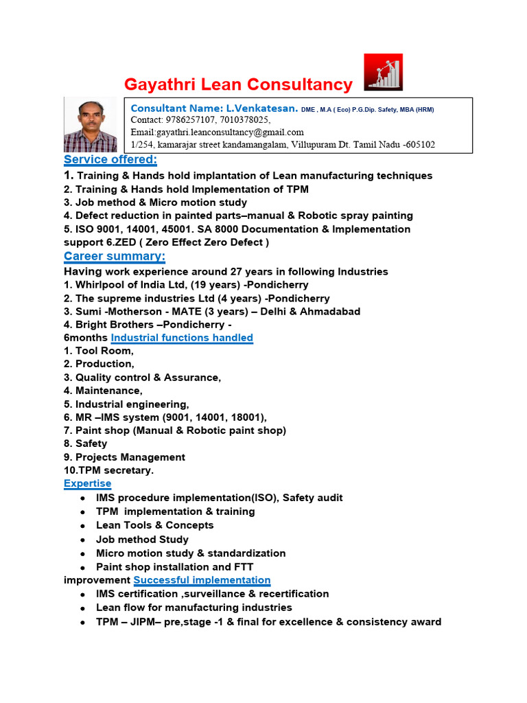 Gayathri Lean Consultancy 379 | PDF | Lean Manufacturing | Business