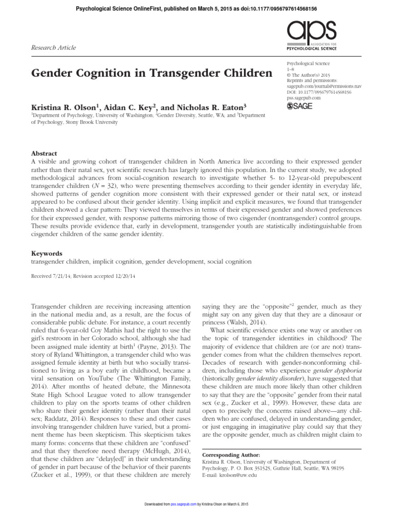Gender_Cognition_in_Transgender_Children | PDF | Transgender | LGBTQIA+ Studies