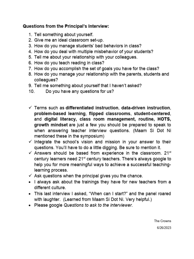 Questions From The Principal | PDF