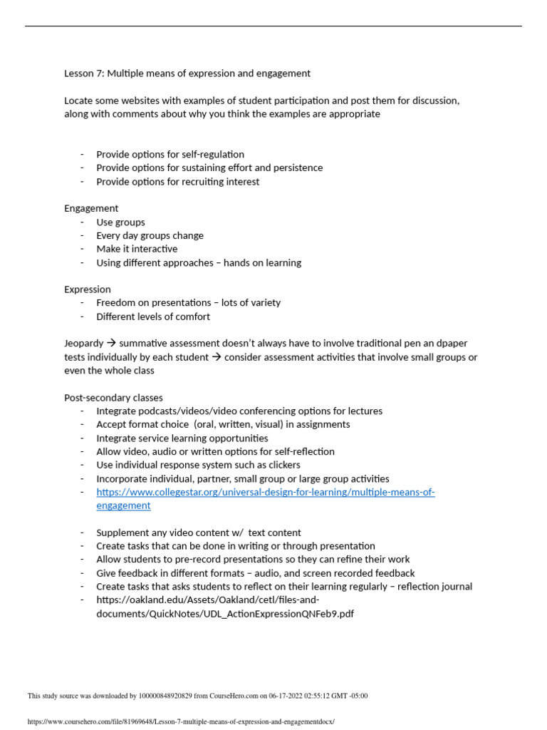 Lesson 7 Multiple Means of Expression and Engagement | PDF | Learning ...