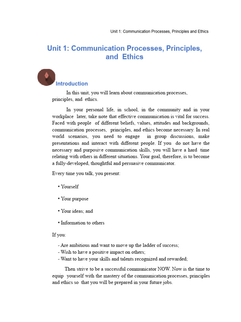 Unit 1 Communication Processes Principles and Ethics | PDF ...