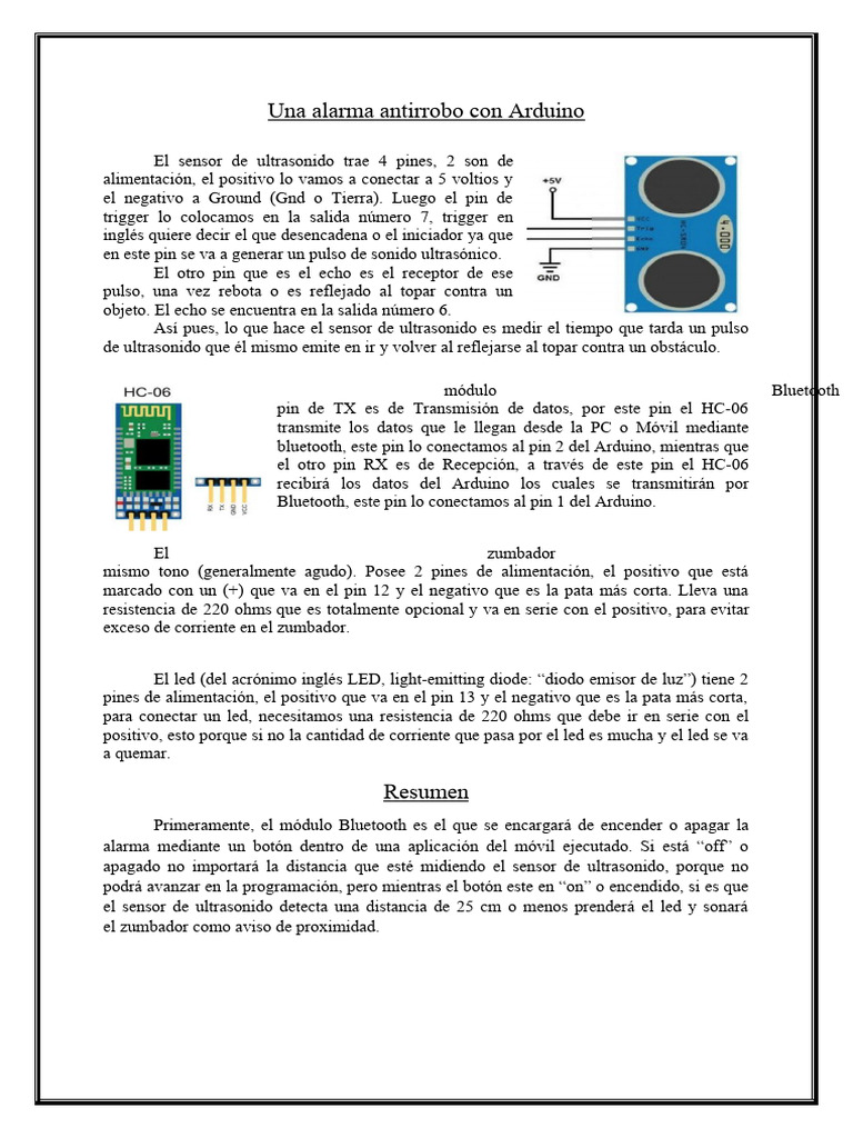 Una Alarma Antirrobo Con Arduino | PDF | Diodo emisor de luz | Ultrasonido