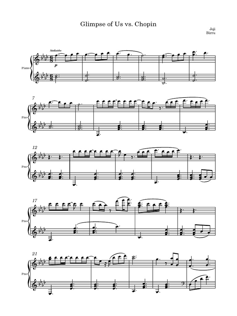 Glimpse of Us Piano Sheet Chopin Arrangement | PDF