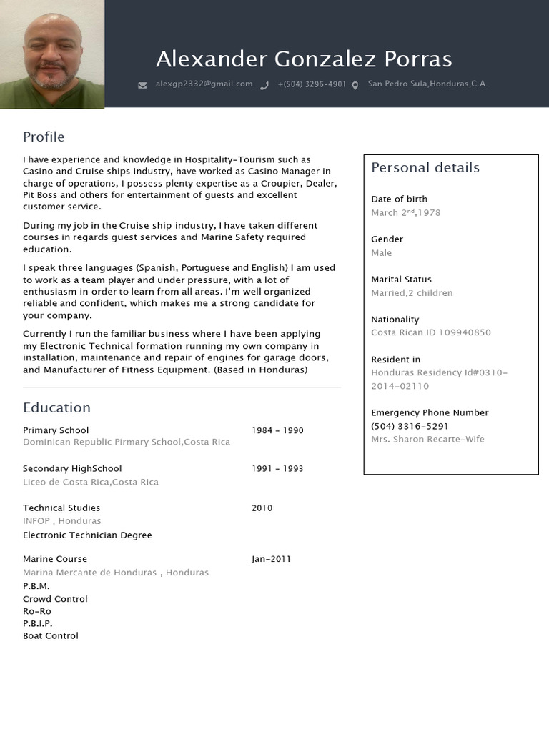 Resume Alexander Gonzales Porras | PDF | Costa Rica | Casino