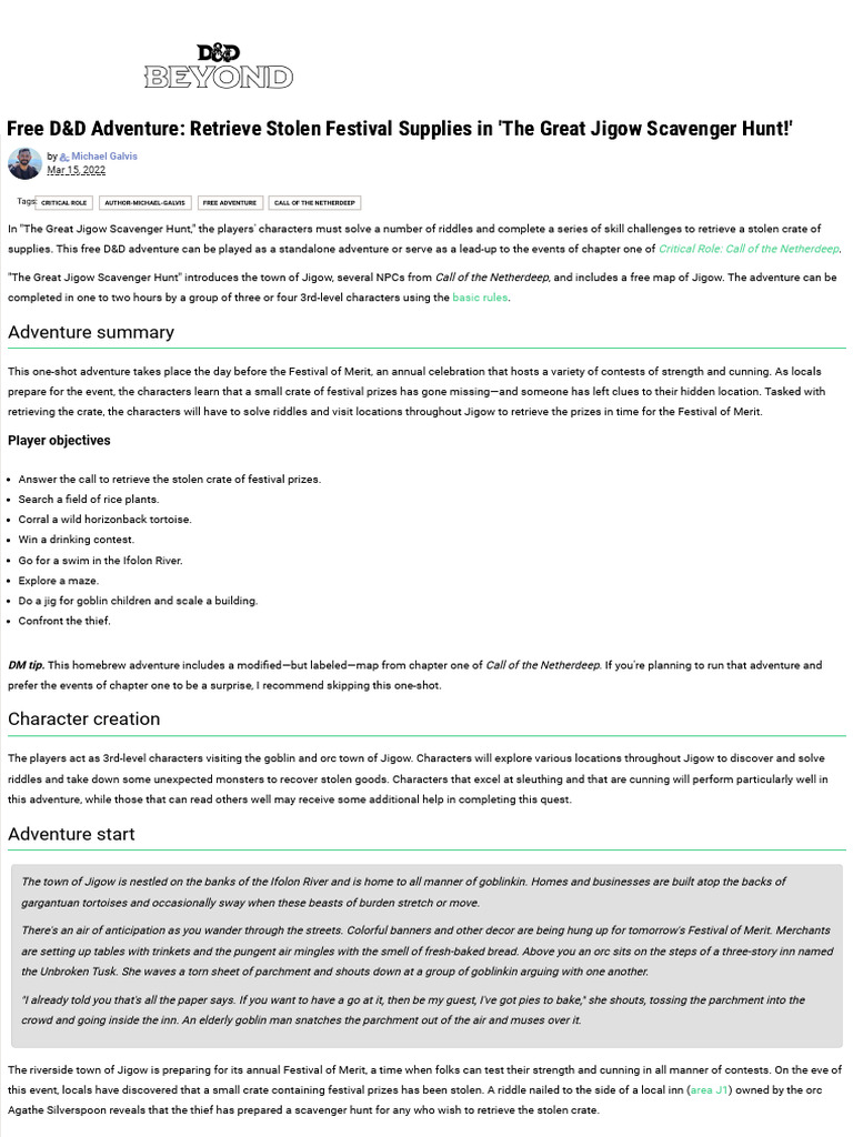 Free D&D Adventure - Retrieve Stolen Festival Supplies in 'The Great ...