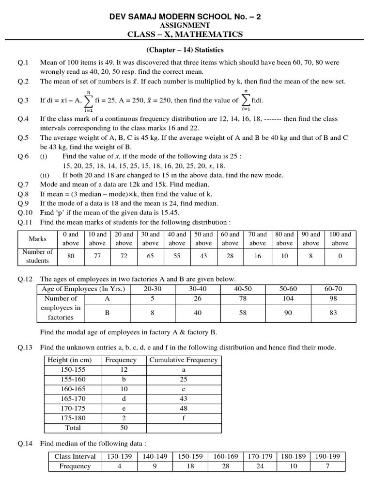 Class - X Statistics | PDF | Mean | Mode (Statistics)