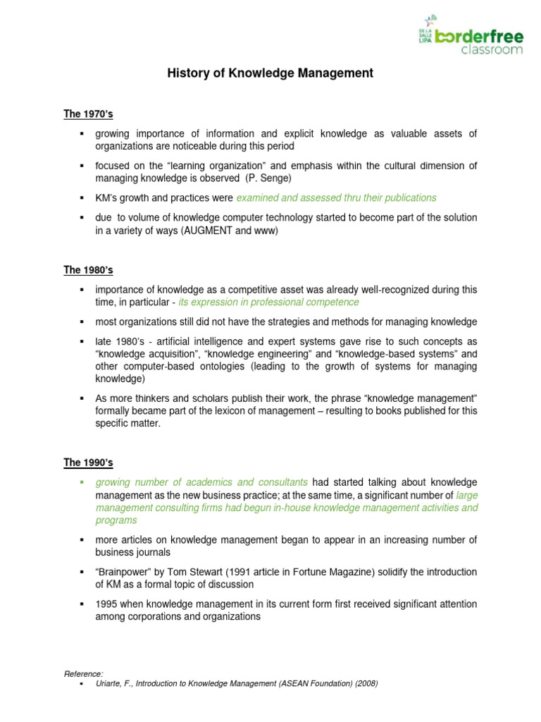 Module 1 - Part 2 History of Knowledge Management (1) | PDF | Knowledge Management | Knowledge