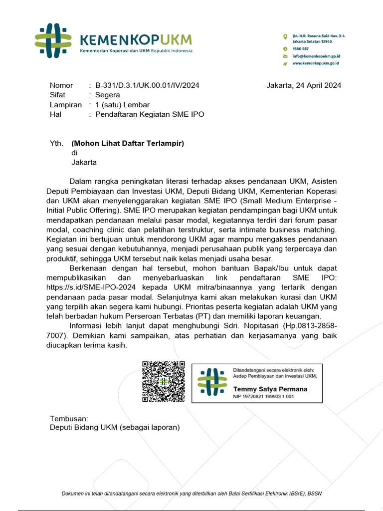 Surat Publikasi Pendaftaran SME IPO | PDF