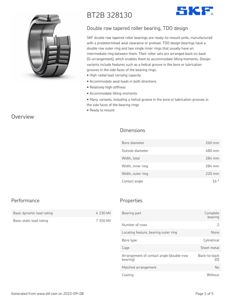 SKF BT2B 328130 Specification | Download Free PDF | License | Bearing ...
